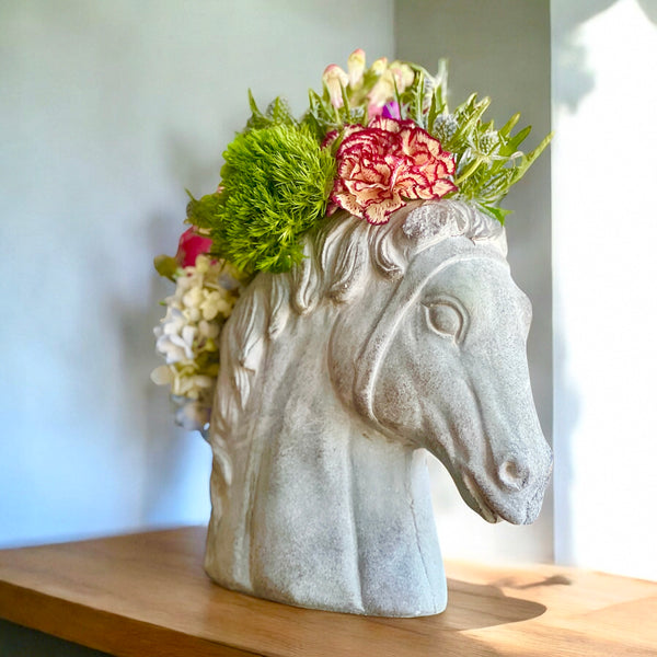 Sculptural Cement Horse Head Planter Schuyler Pond Home And Garden